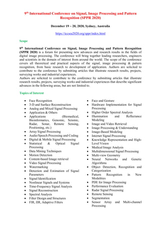 Call for papers - 9th International Conference on Signal, Image ...