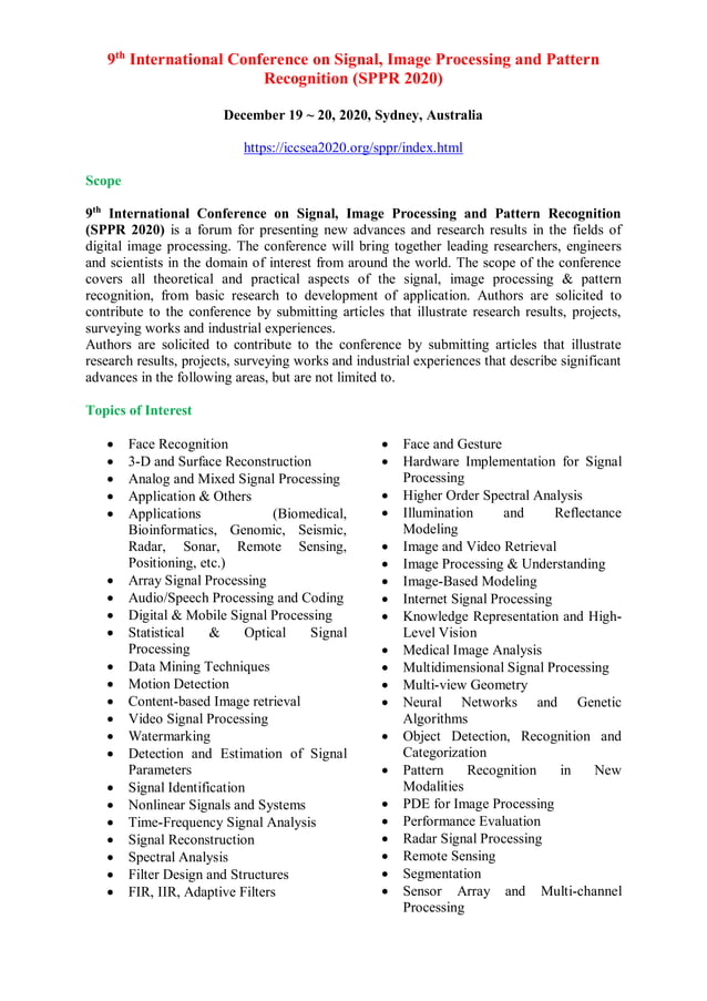 Call for papers - 9th International Conference on Signal, Image Processing and Pattern ...