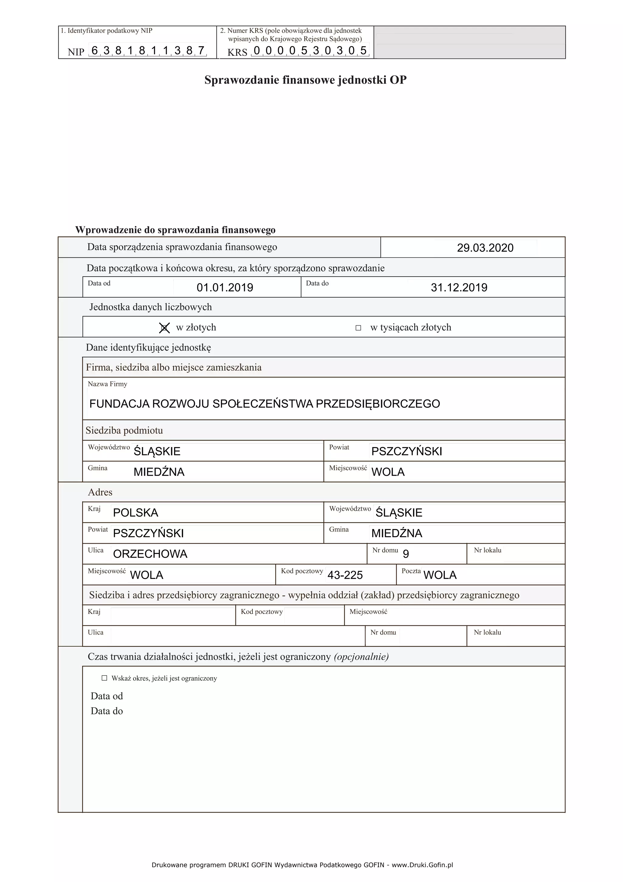 Sprawozdanie finansowe FRSP 2019 | PDF