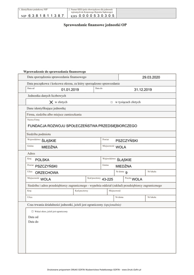 Sprawozdanie finansowe FRSP 2019 | PDF