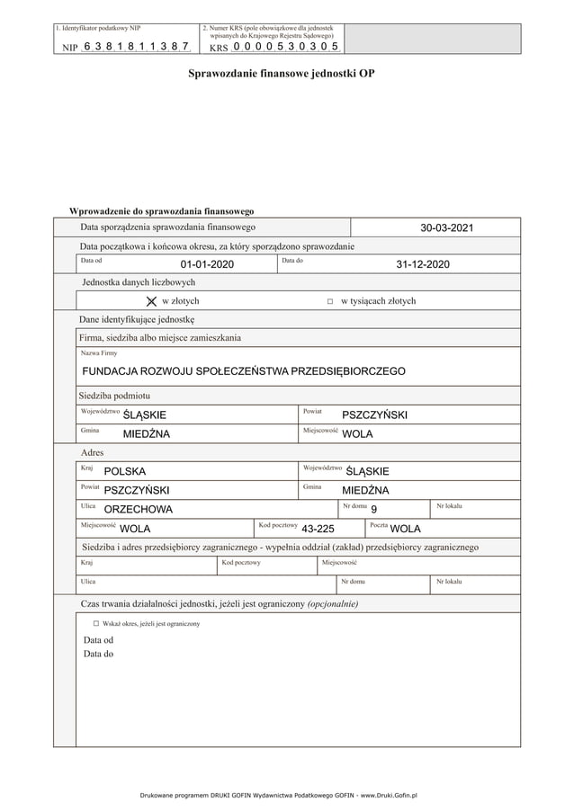 Sprawozdanie finansowe FRSP 2020 | PDF