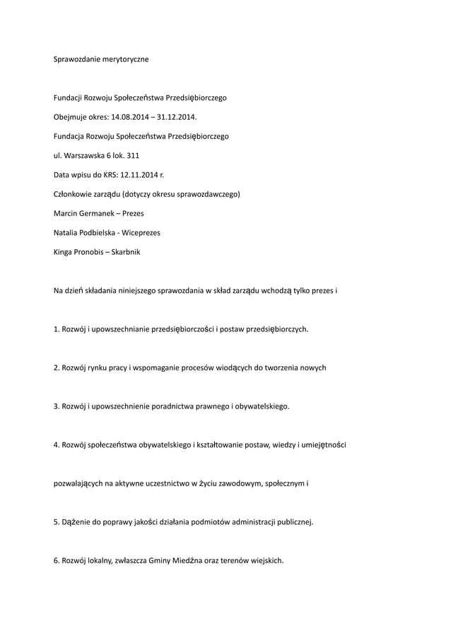 Sprawozdanie merytoryczne FRSP 2014 | PDF | Non-Profit Organizations ...