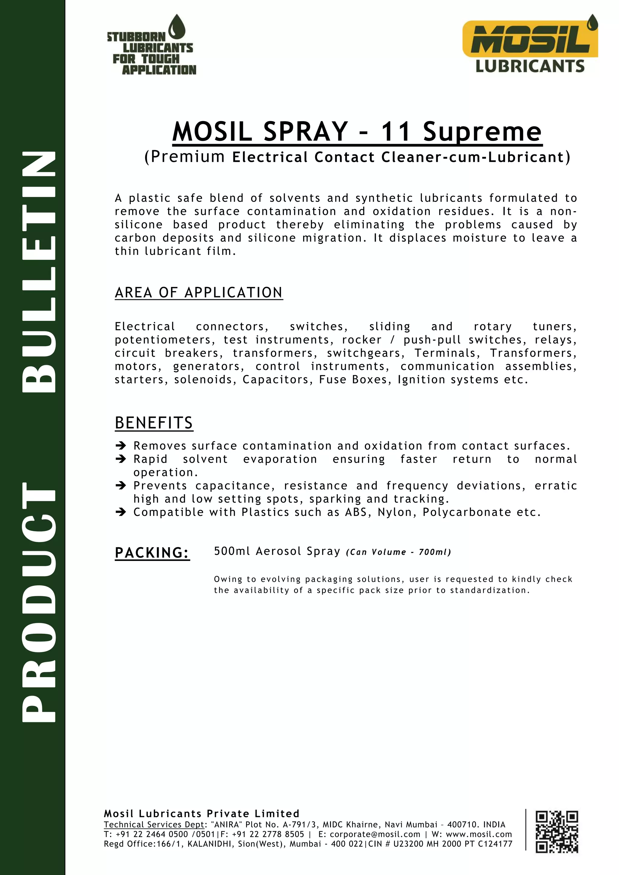 Aerosol sprays by Mosil Lubricant | PDF