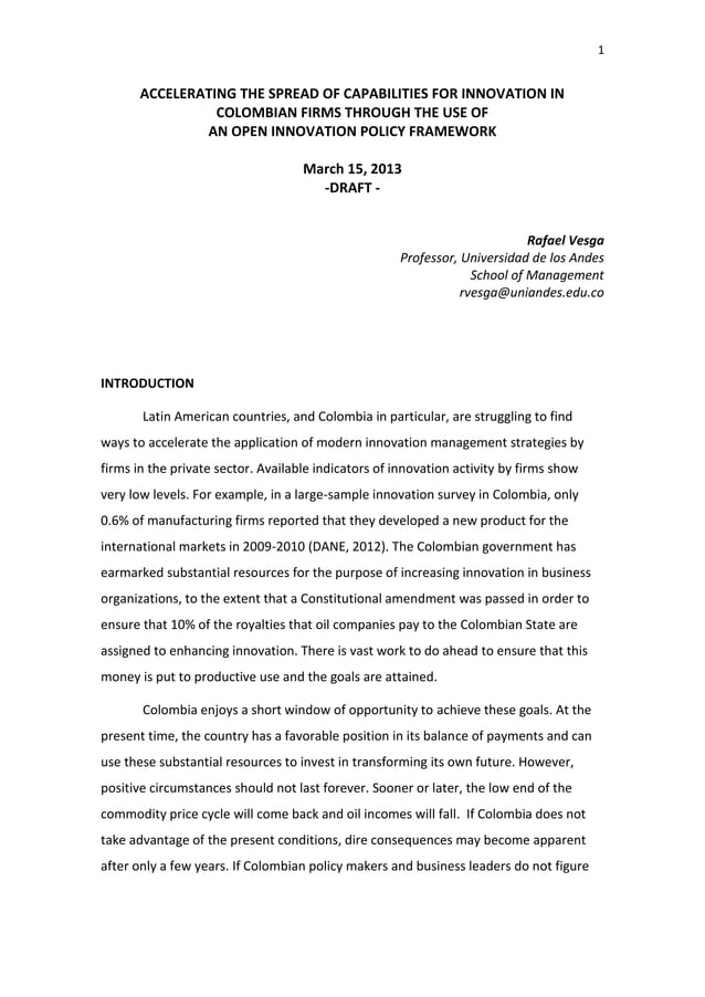 ACCELERATING THE SPREAD OF CAPABILITIES FOR INNOVATION IN COLOMBIAN FIRMS THROUGH THE USE OF AN ...