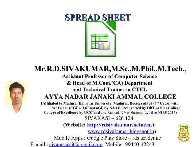 Apache Open Office Spreadsheet - R.D.Sivakumar | PPT