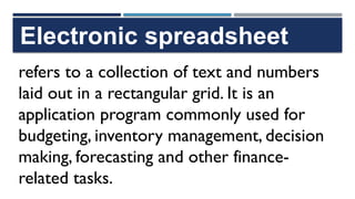 Ms electronic spreadsheet and basic formula | PPTX