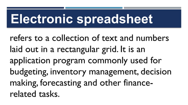 Ms electronic spreadsheet and basic formula | PPT