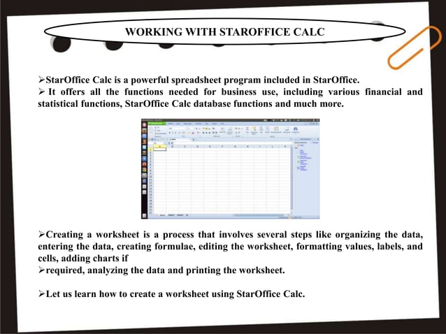 Working with Star Office CALC - R.D.Sivakumar | PPTX | Computing | Technology & Computing
