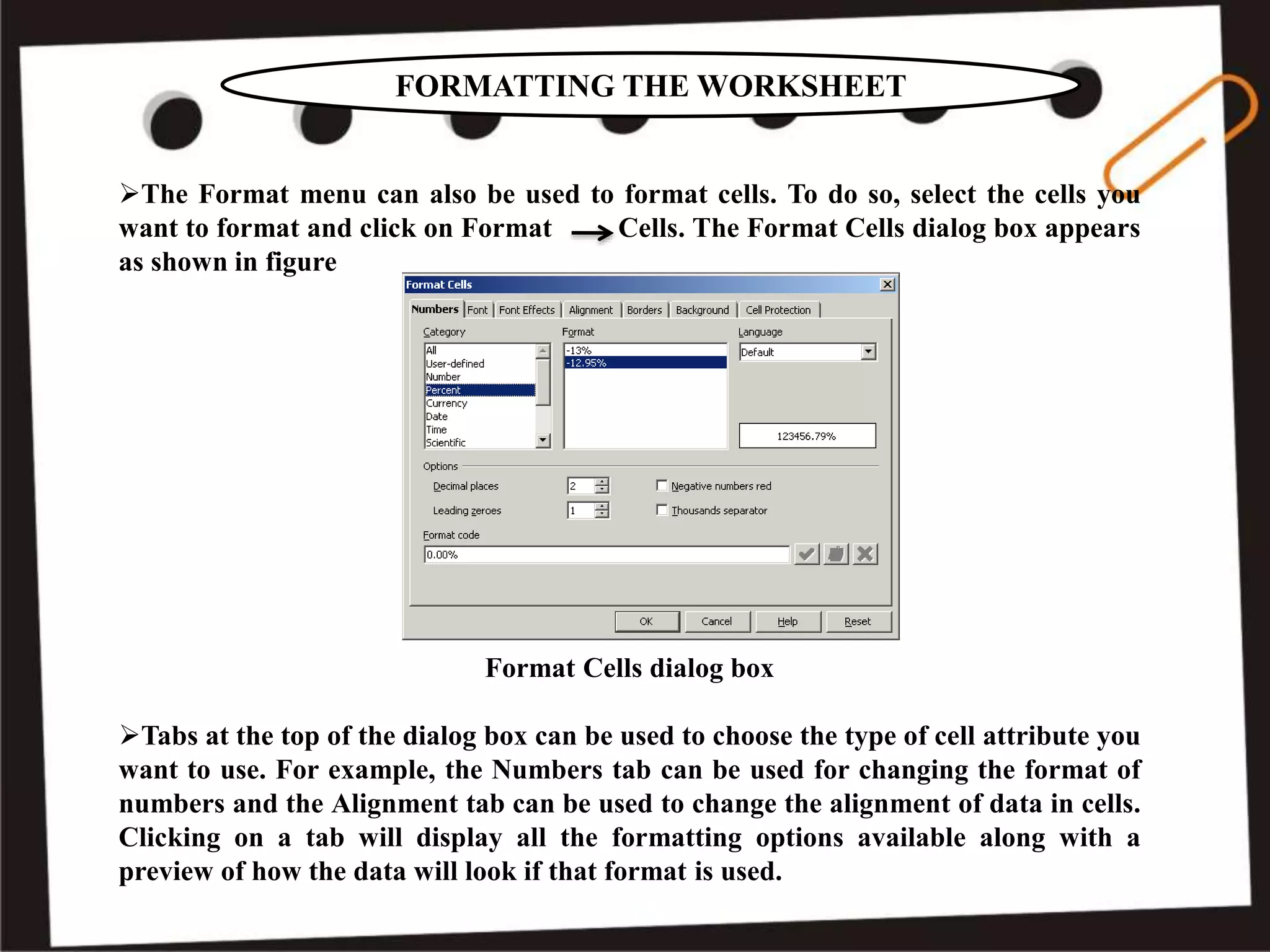 Formatting the Worksheet - R.D.Sivakumar | PPTX