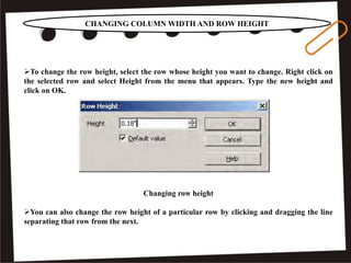 Creating Column Width and Row Height - R.D.Sivakumar | PPT