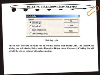 Deleting Cells, Rows and Columns - R.D.Sivakumar | PPT