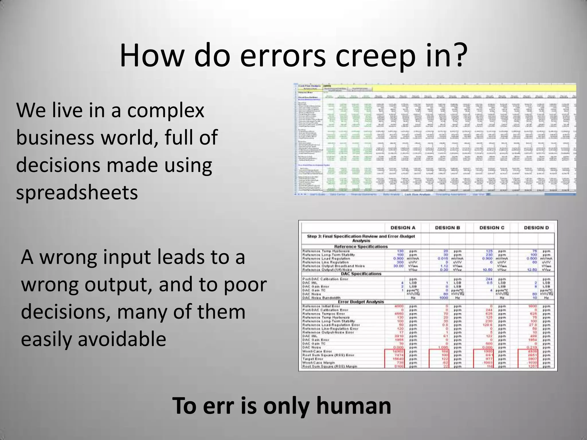 Spreadsheet Errors | PPTX | Business | Business and Finance