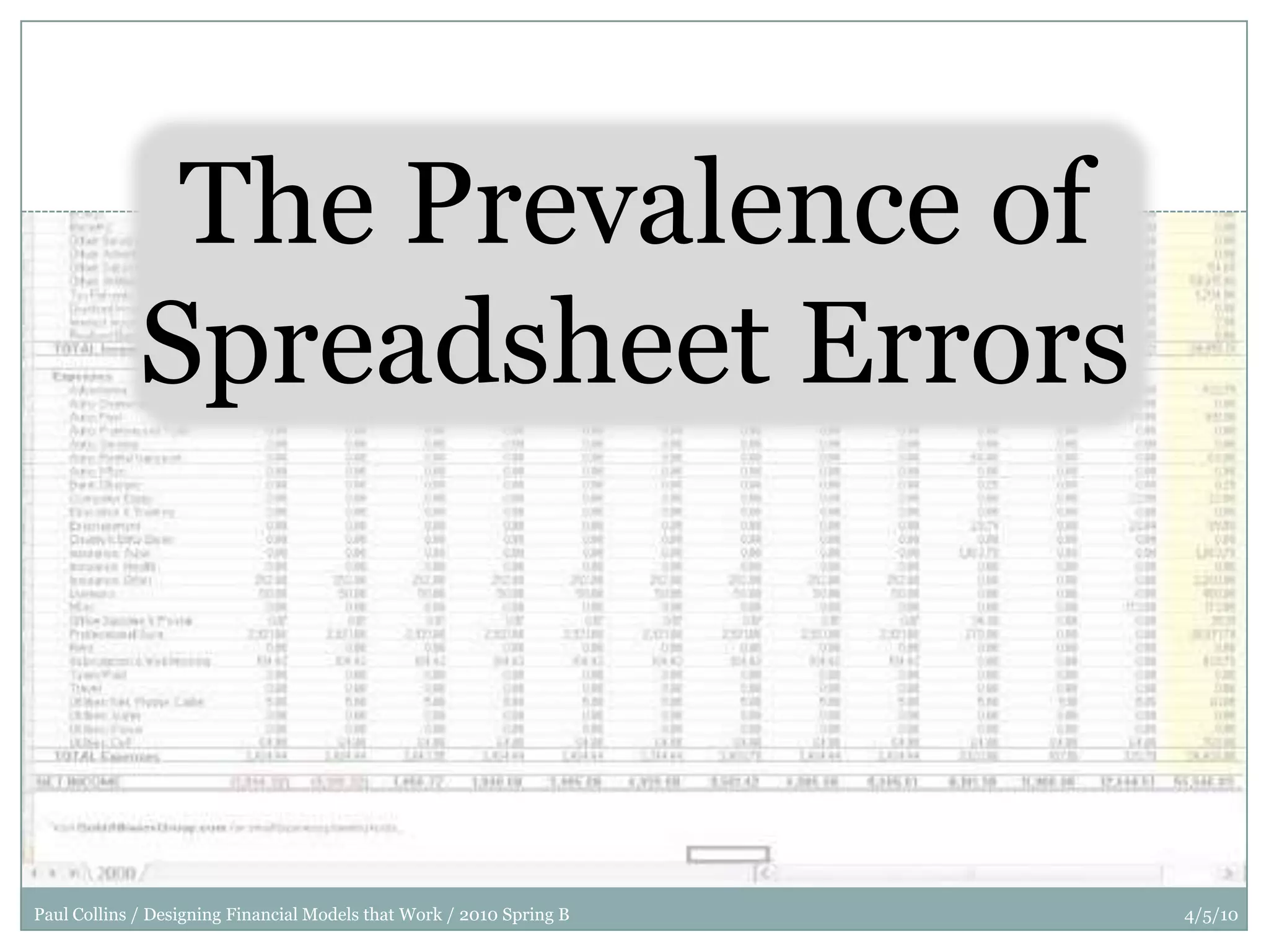 Spreadsheet Errors Pc 4 5 10 | PPT