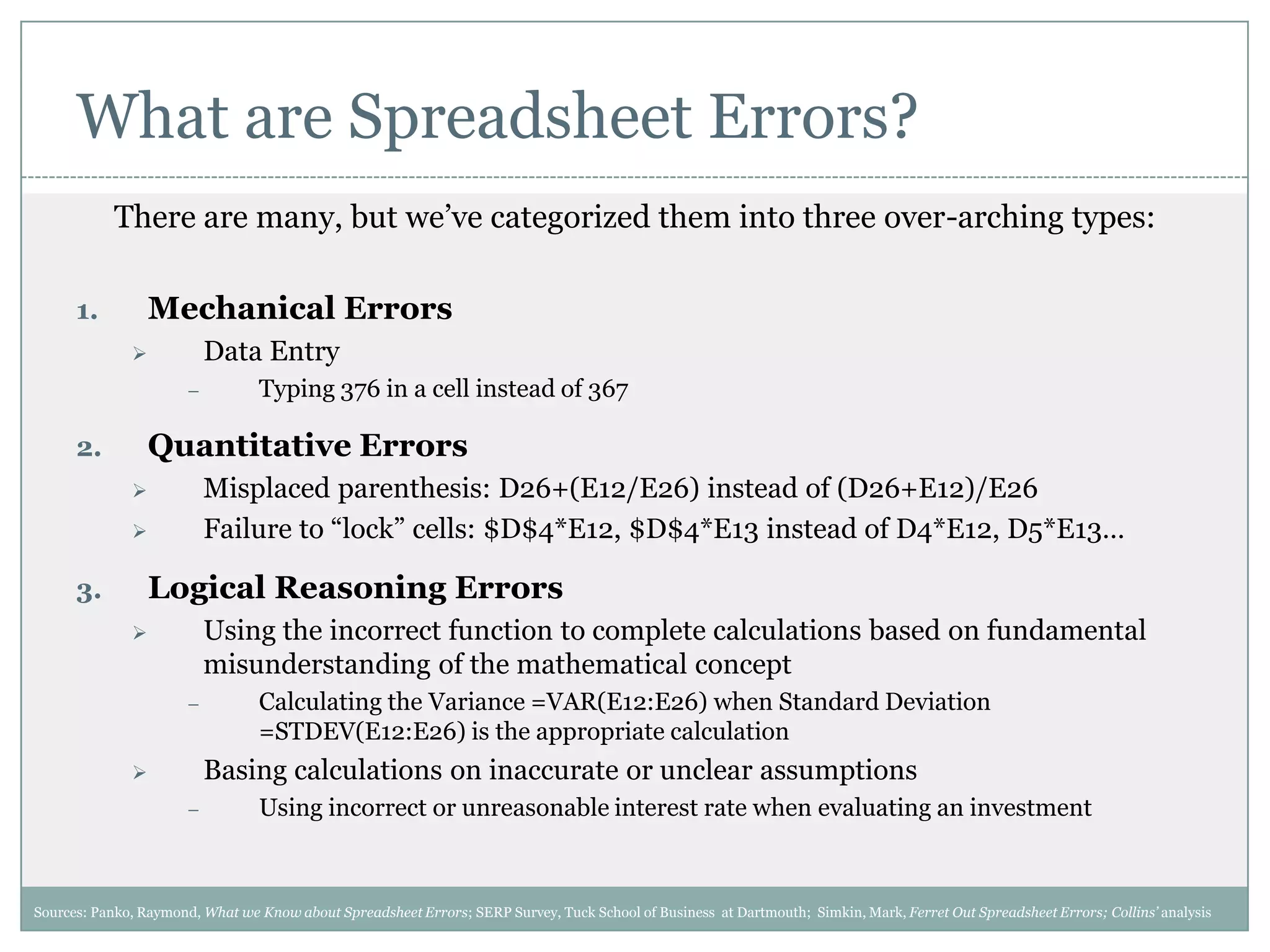 Spreadsheet Errors Pc 4 5 10 | PPT