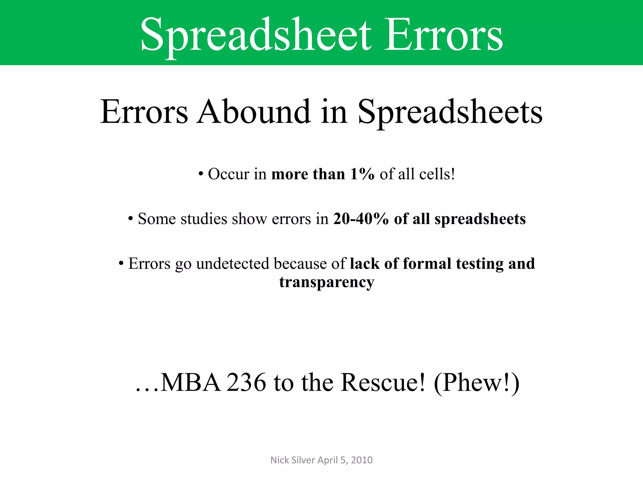 Spreadsheet Errors Slides Nick Silver | PPTX