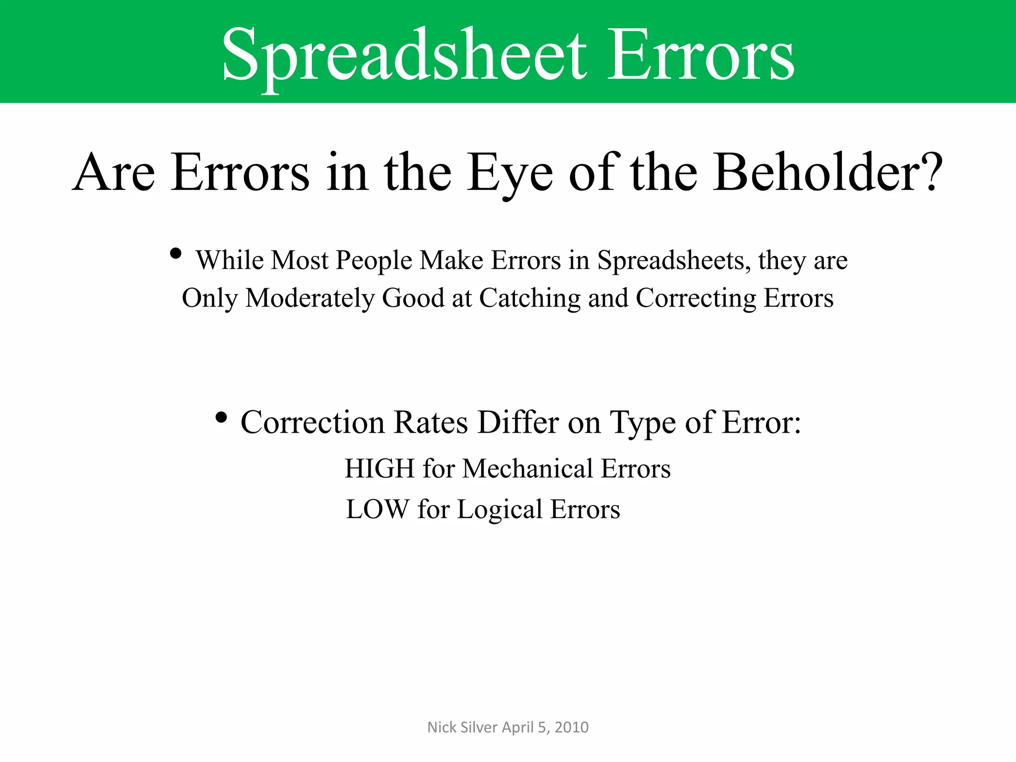 Spreadsheet Errors Slides Nick Silver | PPTX