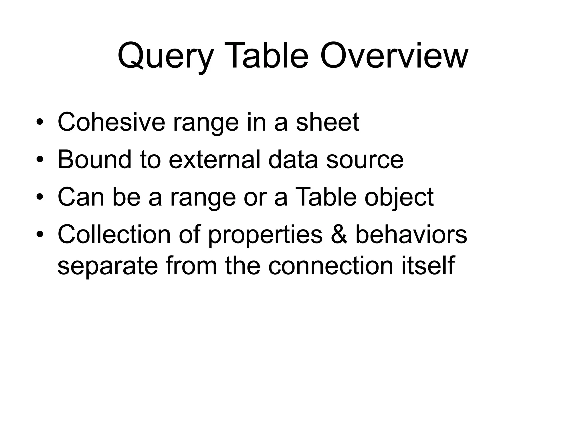 Spreadsheet ml subject query table | PPT