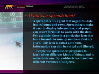 Spreadsheets 2003 version | PPT