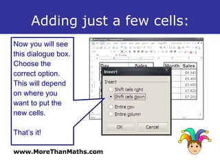 Spreadsheets: Add/ Delete Rows & Cells | PPT
