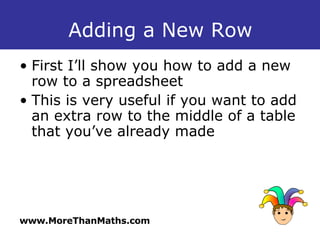 Spreadsheets: Add/ Delete Rows & Cells | PPT