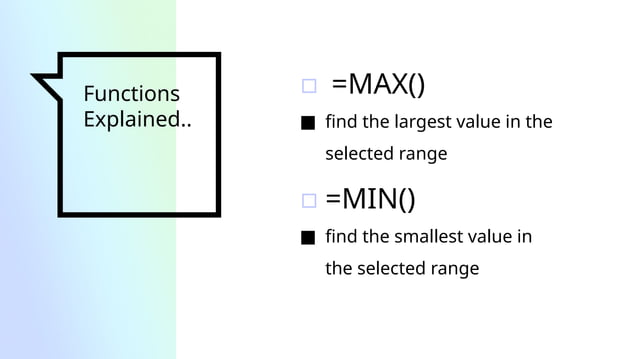 Spreadsheets Functions In Microsoft Excel Pptx