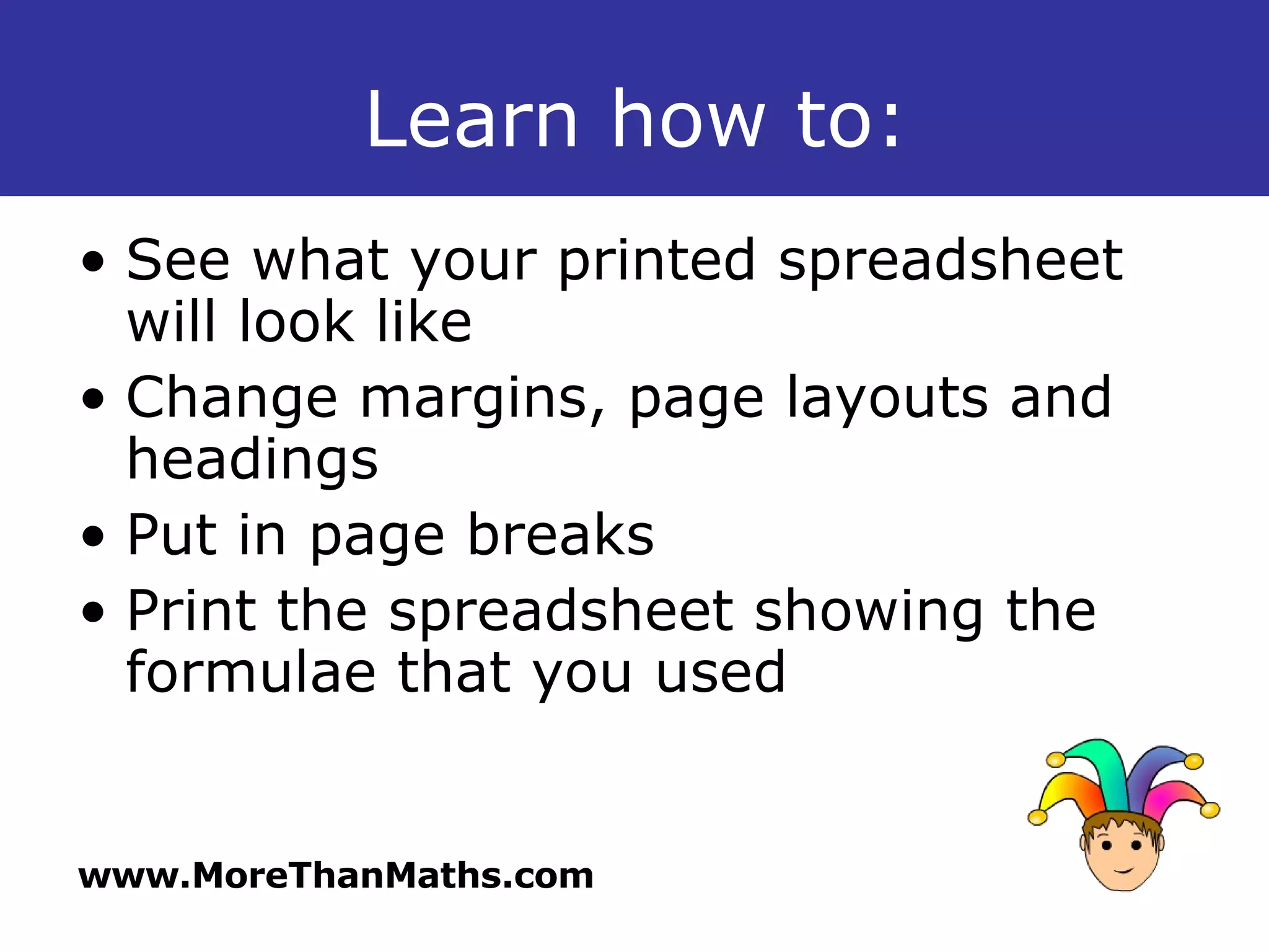 Spreadsheets Page Setup And Printing | PPT