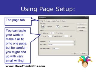 Spreadsheets Page Setup And Printing | PPT