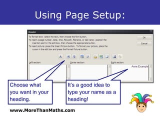 Spreadsheets Page Setup And Printing | PPT