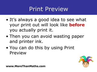 Spreadsheets Page Setup And Printing | PPT