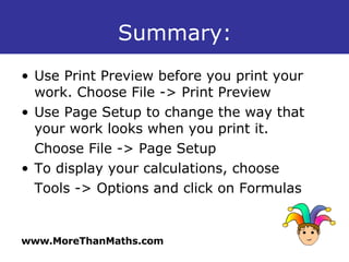 Spreadsheets Page Setup And Printing | PPT