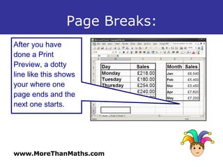 Spreadsheets Page Setup And Printing | PPT
