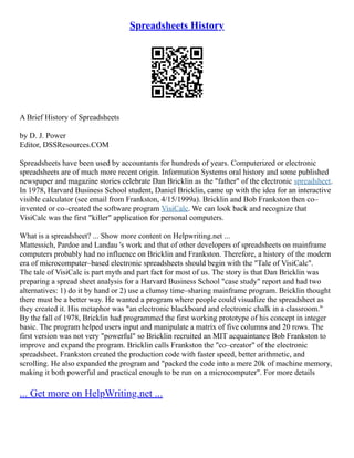 Spreadsheets History | PDF