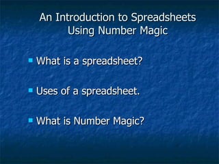 Spreadsheets Introduction using RM Number Magic | PPT | Computer ...