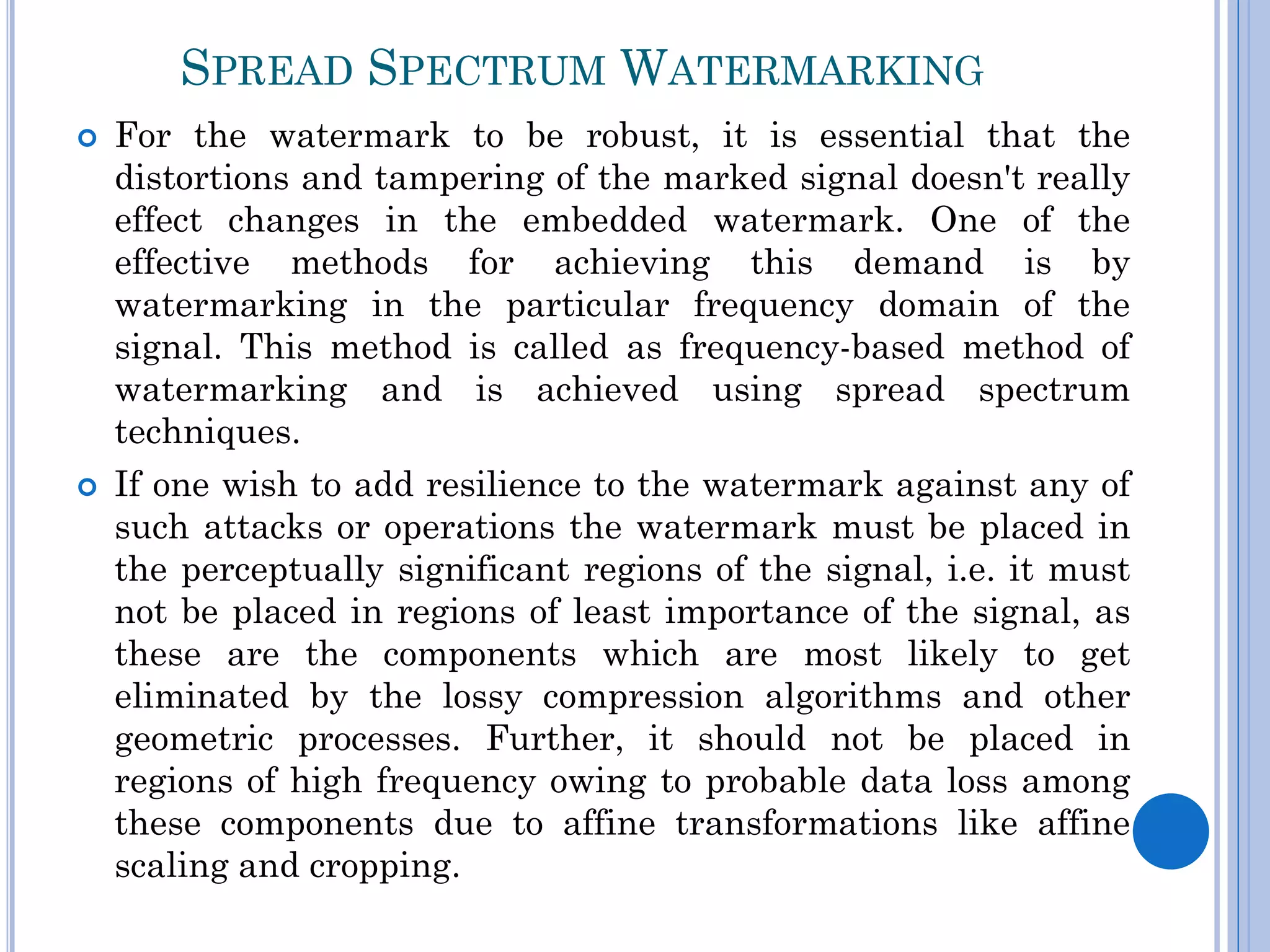 Spread spectrum watermarking Seminar | PPT