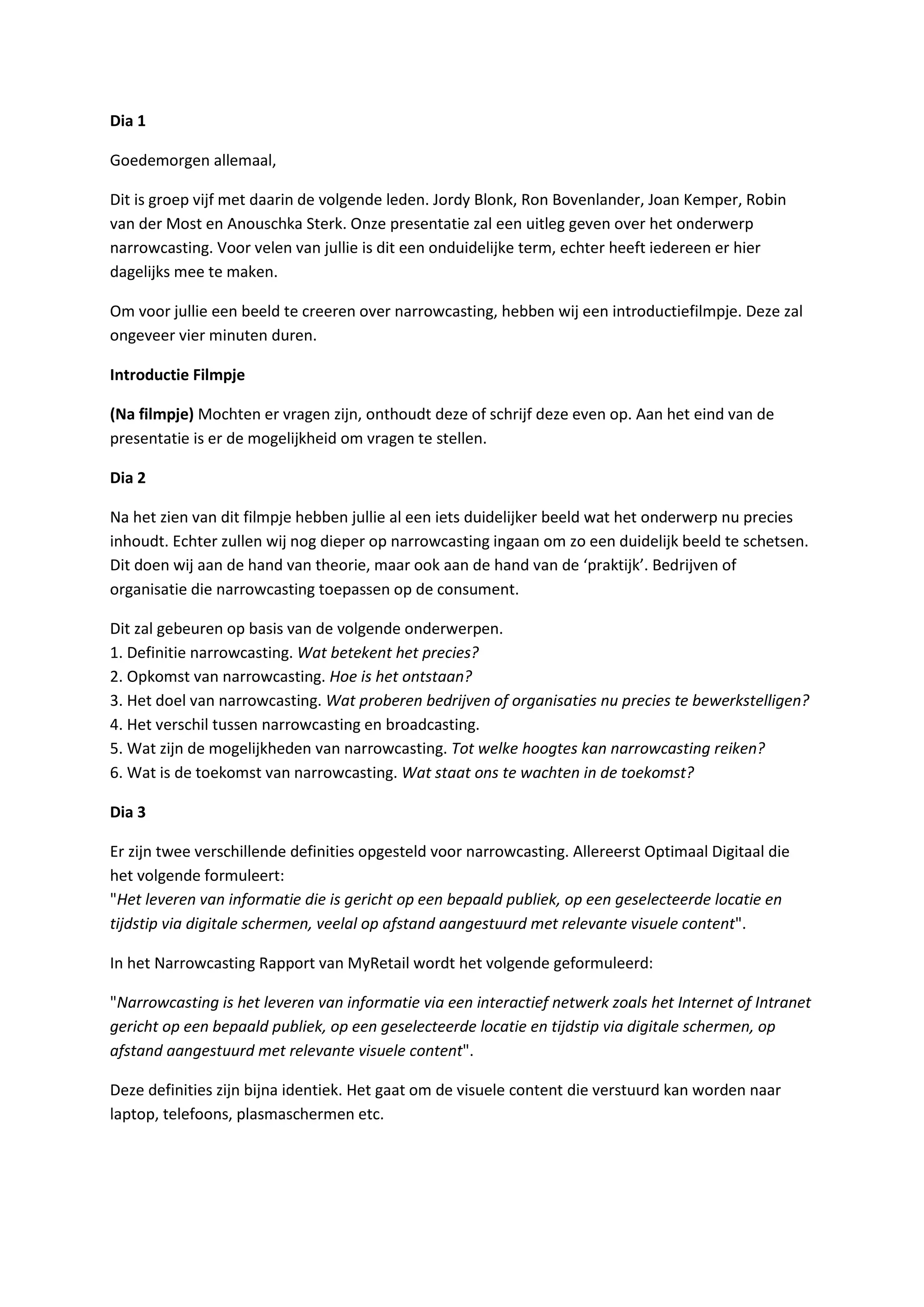 Spreekschema narrowcasting | DOCX