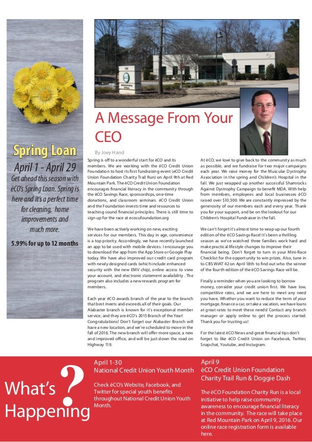 Eco Credit Union Spring Newsletter - 2016