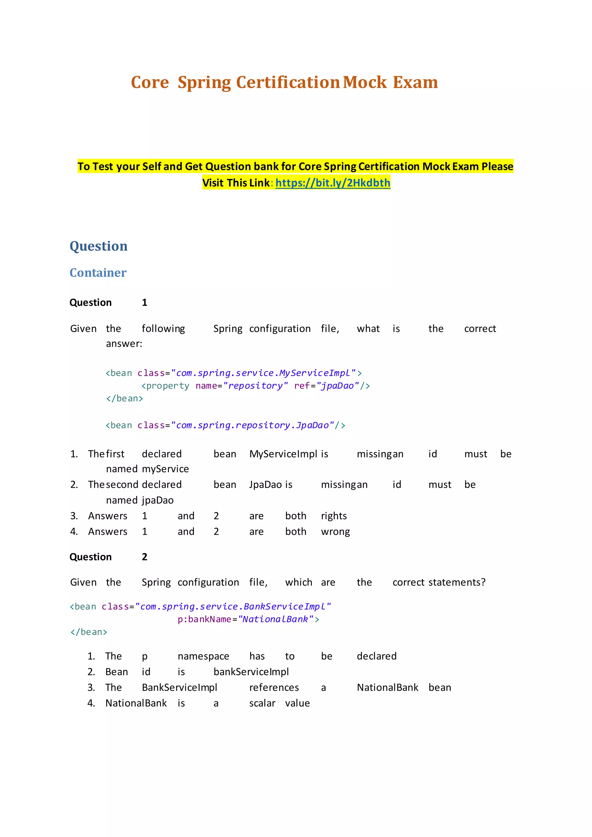 Spring certification-mock-exam | PDF