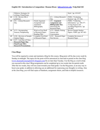 Spring 2010 TR Schedule | PDF