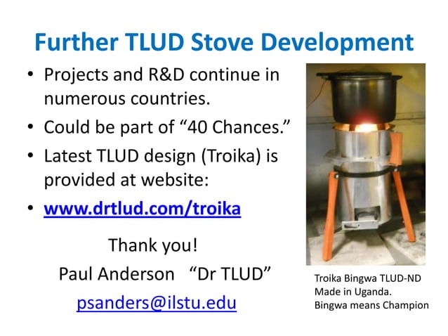 Innovative Funding of Biochar Production by TLUD Gasifier Stoves | PPT