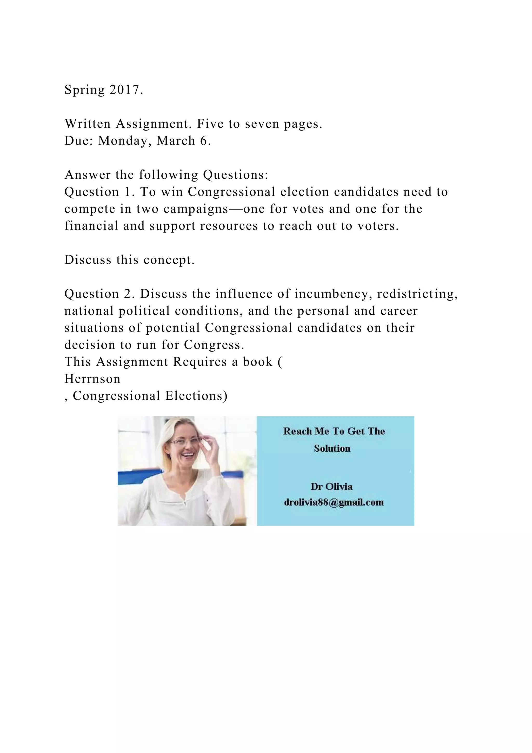 Spring 2017.Written Assignment. Five to seven pages. Due Mond.docx