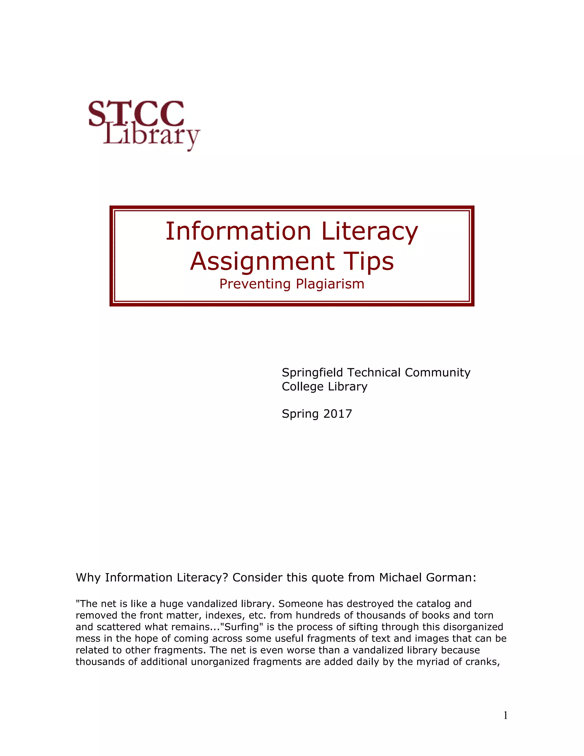 STCC Library Information Literacy Assignment Tips 2017 | PDF | Homework ...
