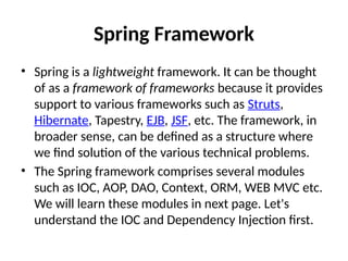 Spring Framework1 Pptx Java Notes Collection Pptx
