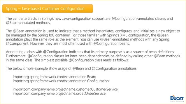 Spring Java Based Container Configuration 