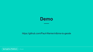 RDBMS and Apache Geode Data Movement: Low Latency ETL Pipeline By Using Cloud-Native Event ...