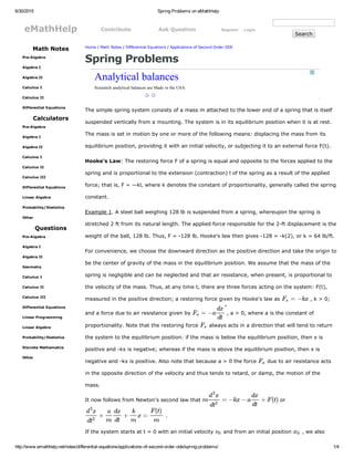 Spring problems on e mathhelp | PDF