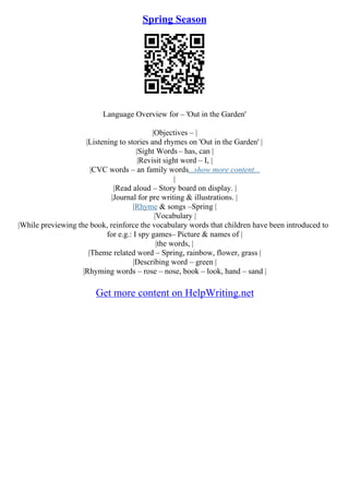 Spring Season Essay For Kids | PDF