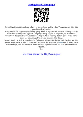 Spring Season Essay For Kids | PDF