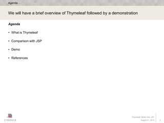 Spring User Group Thymeleaf 08-21-2013 | PPTX | Web Development | Internet