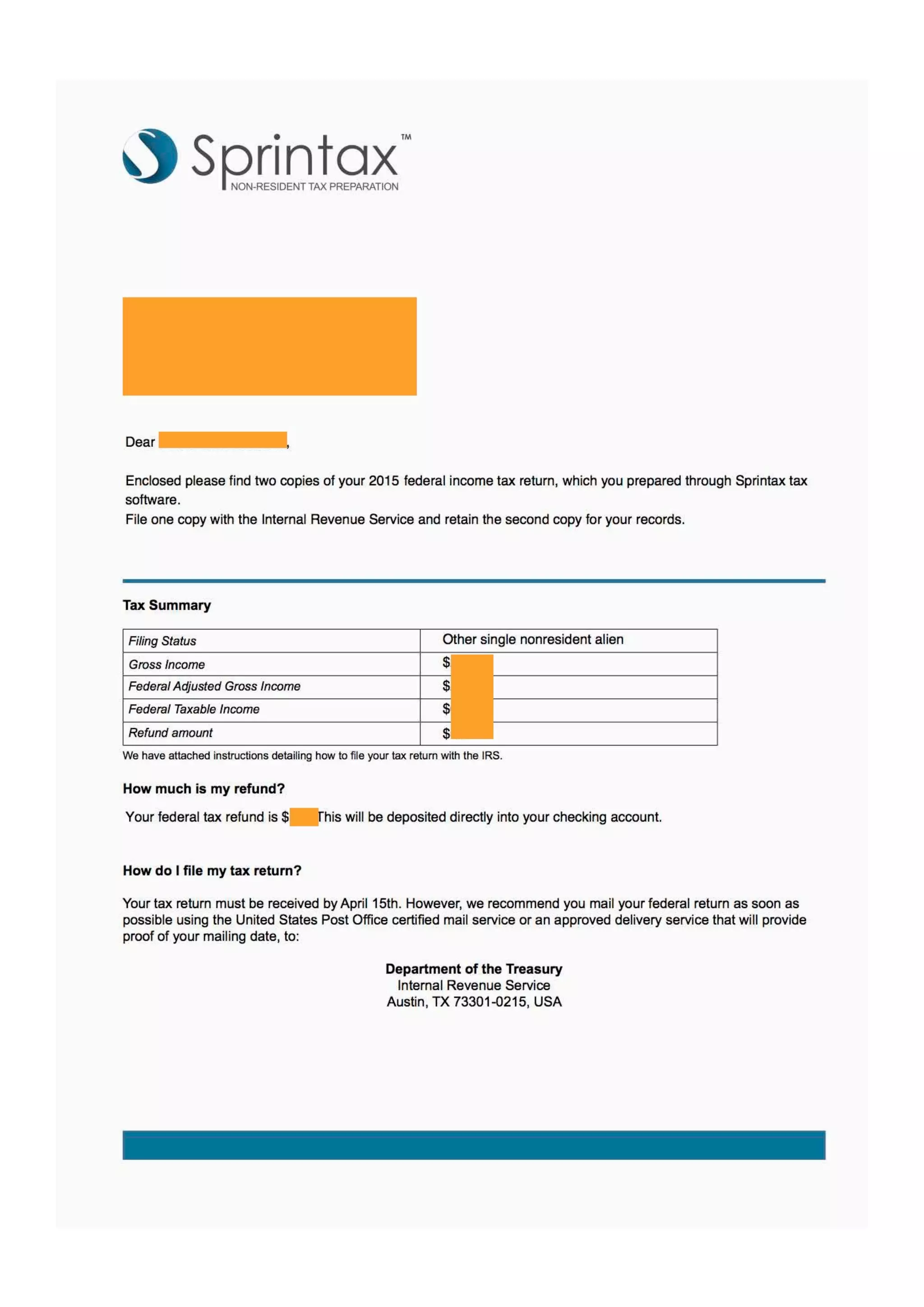 Sprintax Federal Tax Filing Checklist + Reviews | PDF