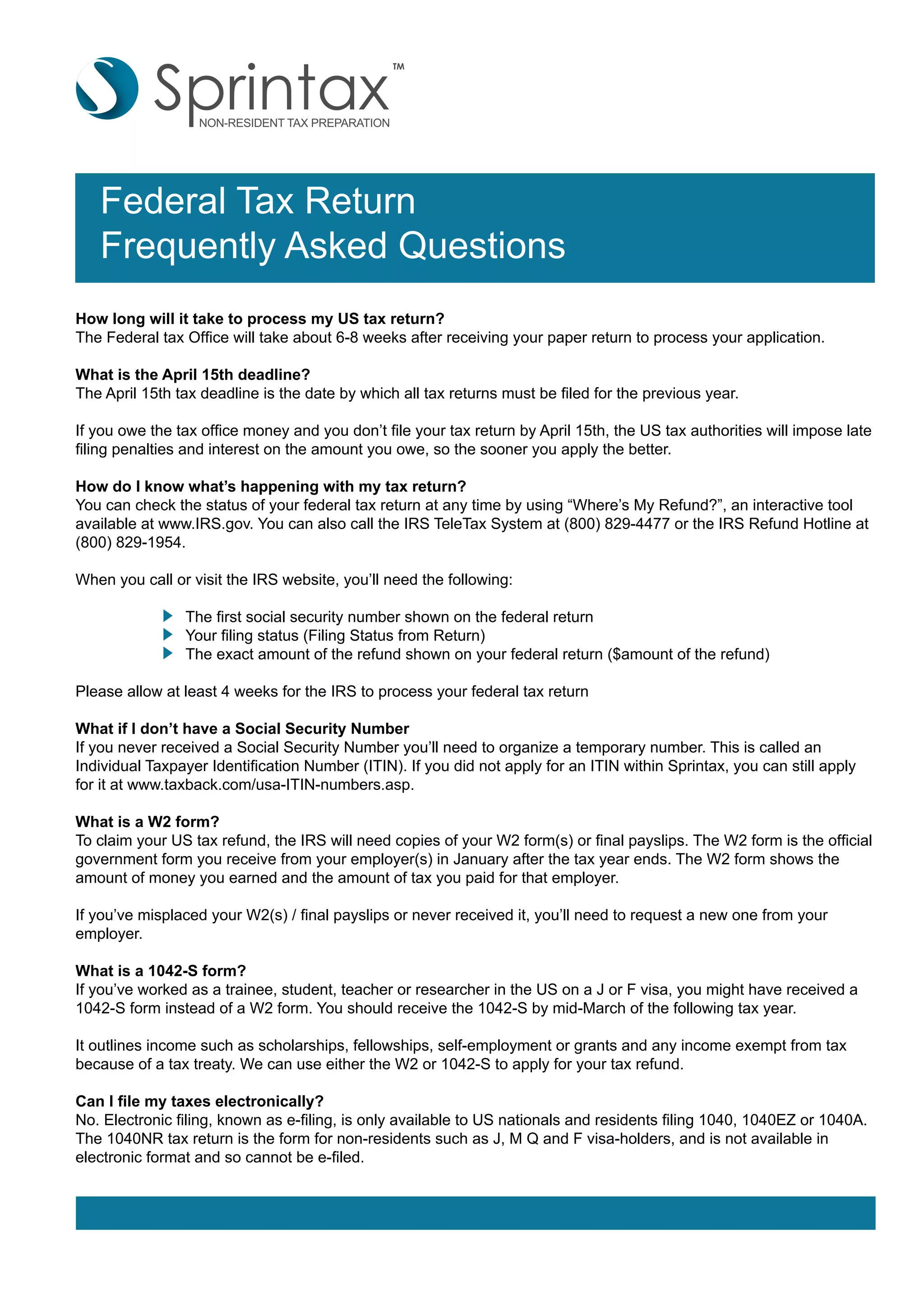 Sprintax Federal Tax Filing Checklist + Reviews | PDF